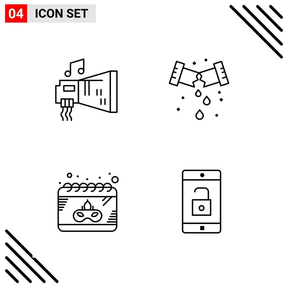 Pixle Perfect Set Of 4 Line Icons Outline Icon Set For Webite Designing And Mobile Applications