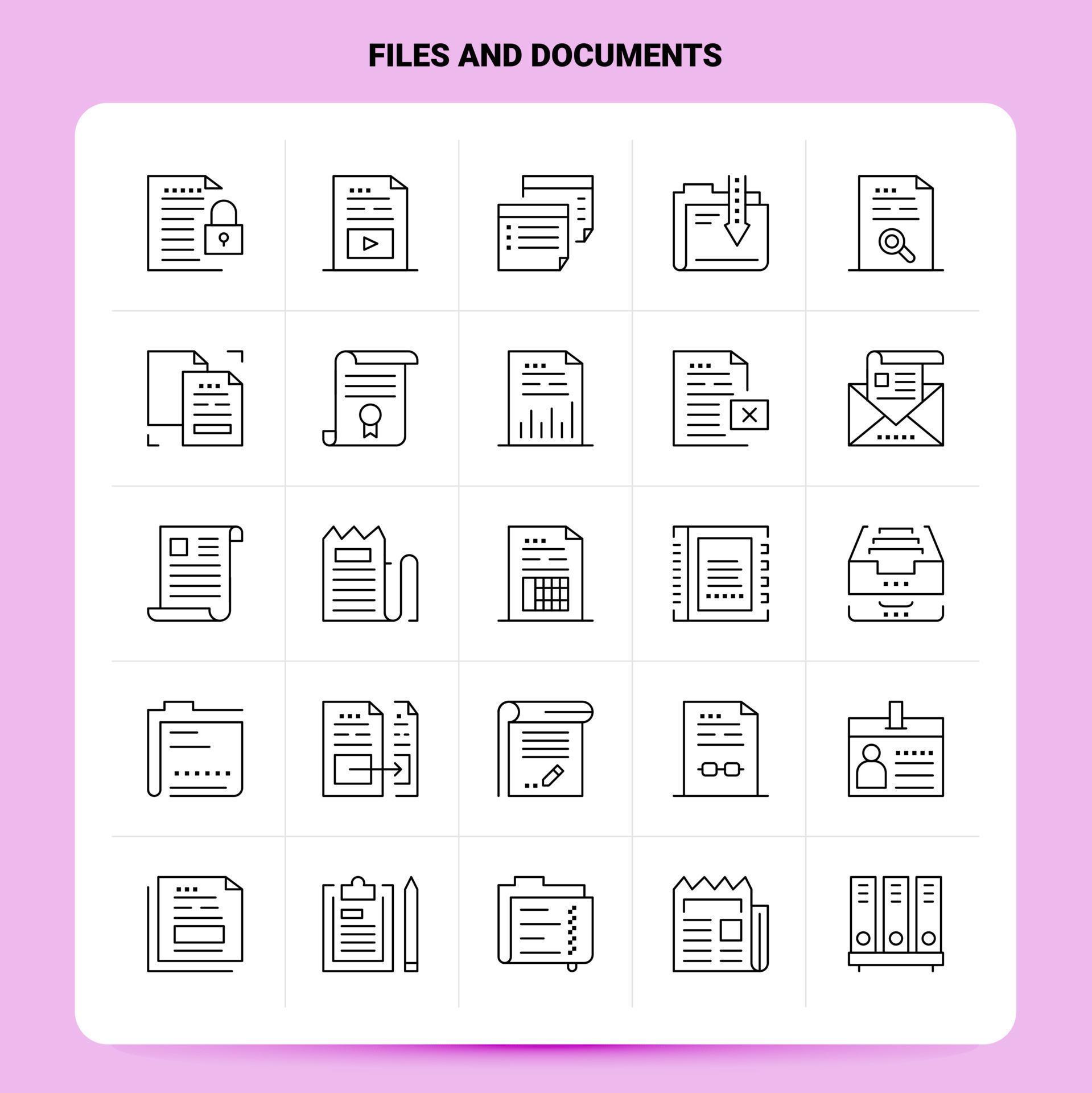OutLine 25 Files And Documents Icon set Vector Line Style Design Black Icons Set Linear ...