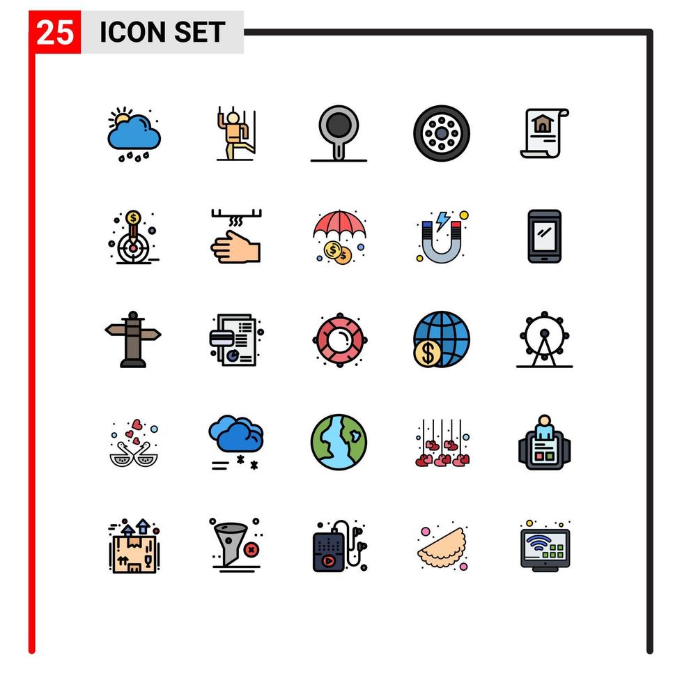 Editable Vector Line Pack Of 25 Simple Filled Line Flat Colors Of Document Wheels Manipulation