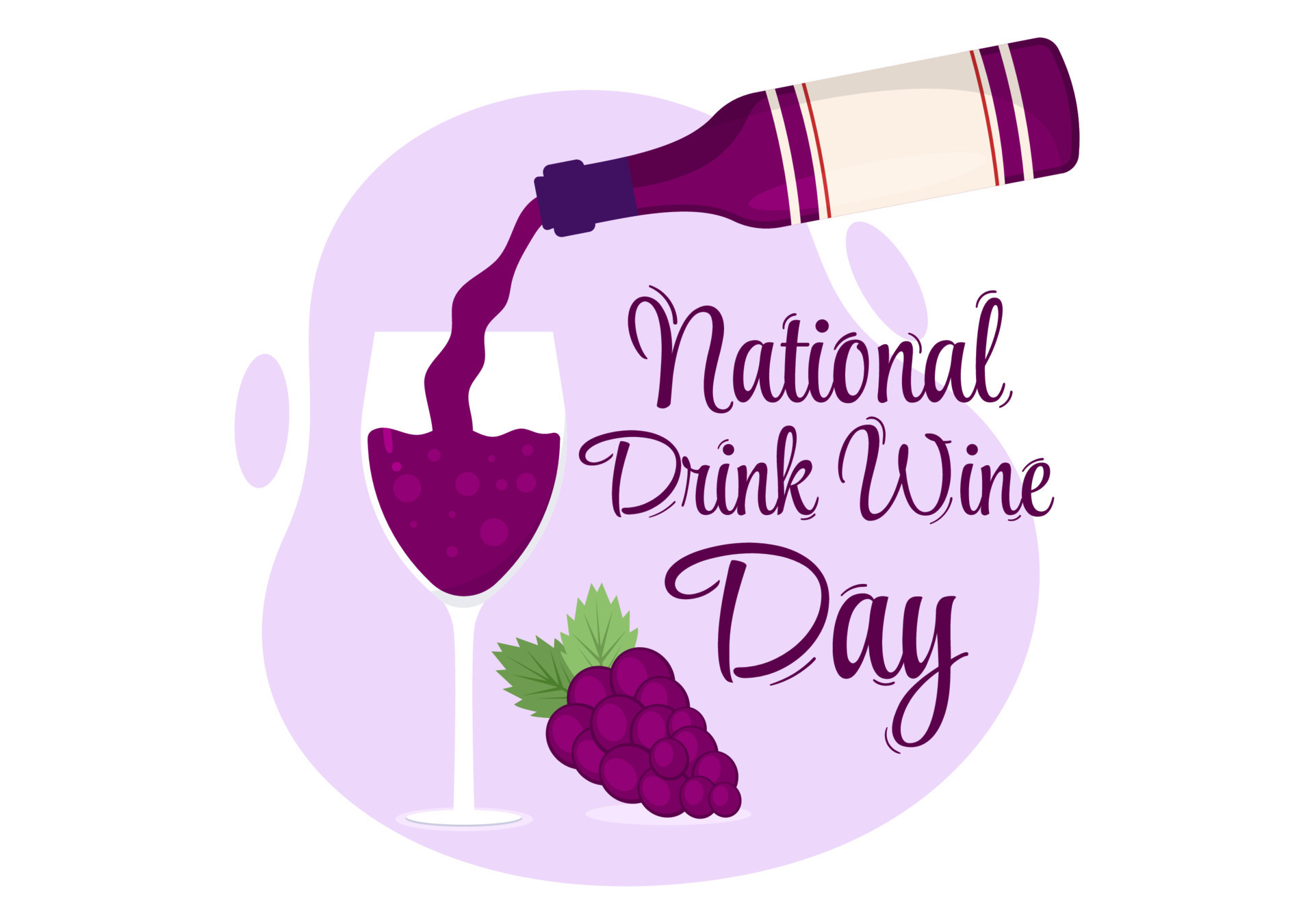 National Drink Wine Day on February 18 with Glass of Grapes and Bottle ... National Drink Wine Day on February 18 with Glass of Grapes and Bottle ...