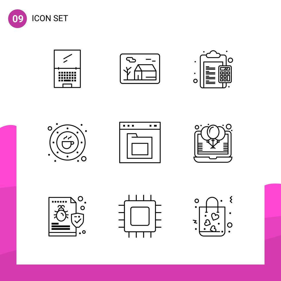 Outline Icon set. Pack of 9 Line Icons isolated on White Background for responsive Website ...