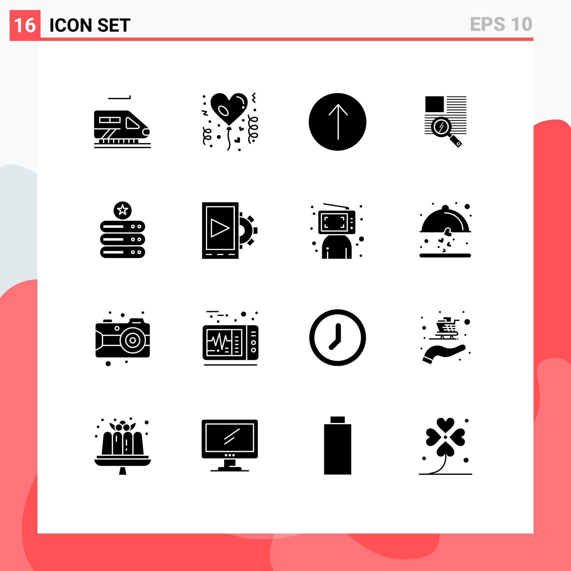 Pack of 16 creative Solid Glyphs of storage data storage symbols data ...