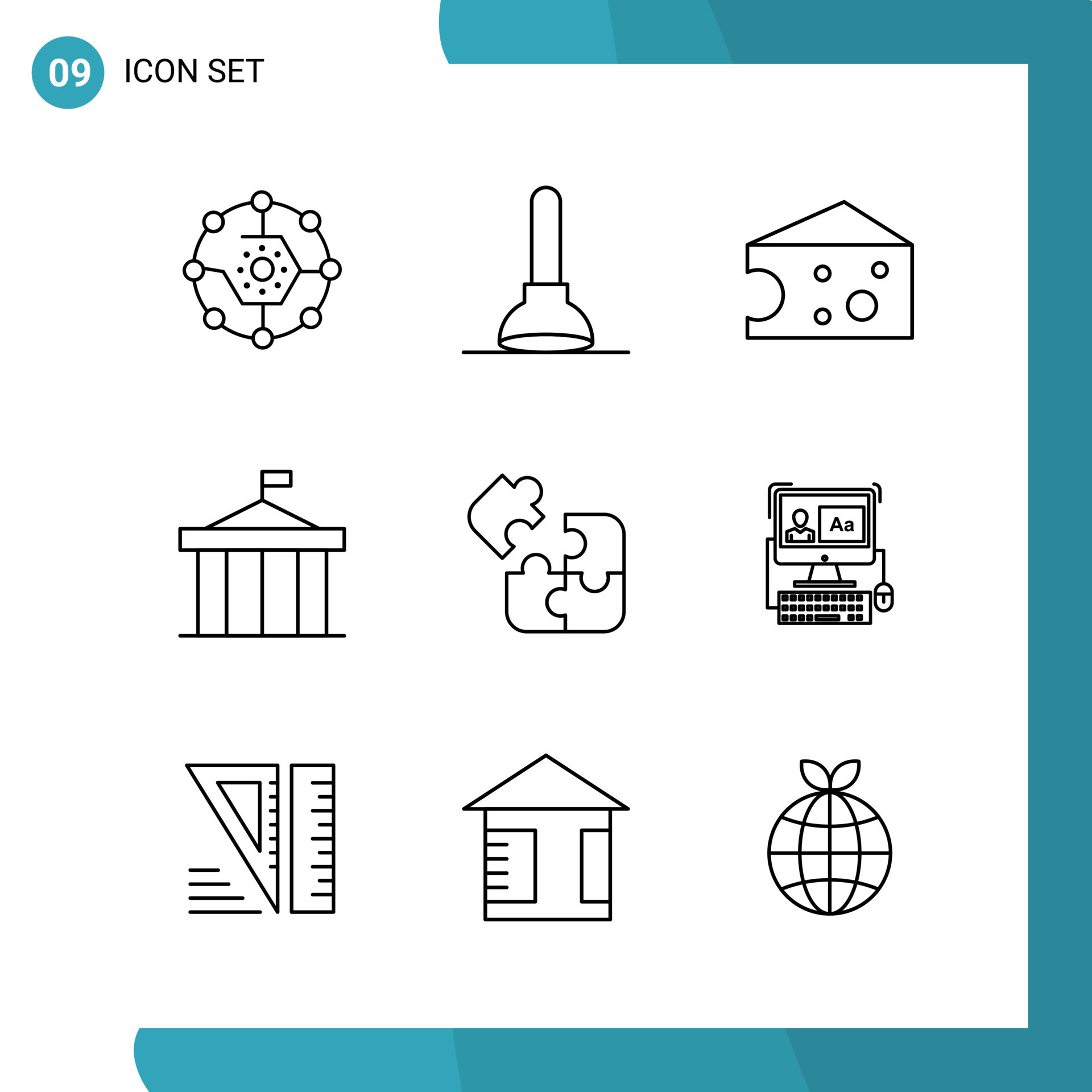 Vector Pack of 9 Outline Symbols. Line Style Icon Set on White ...