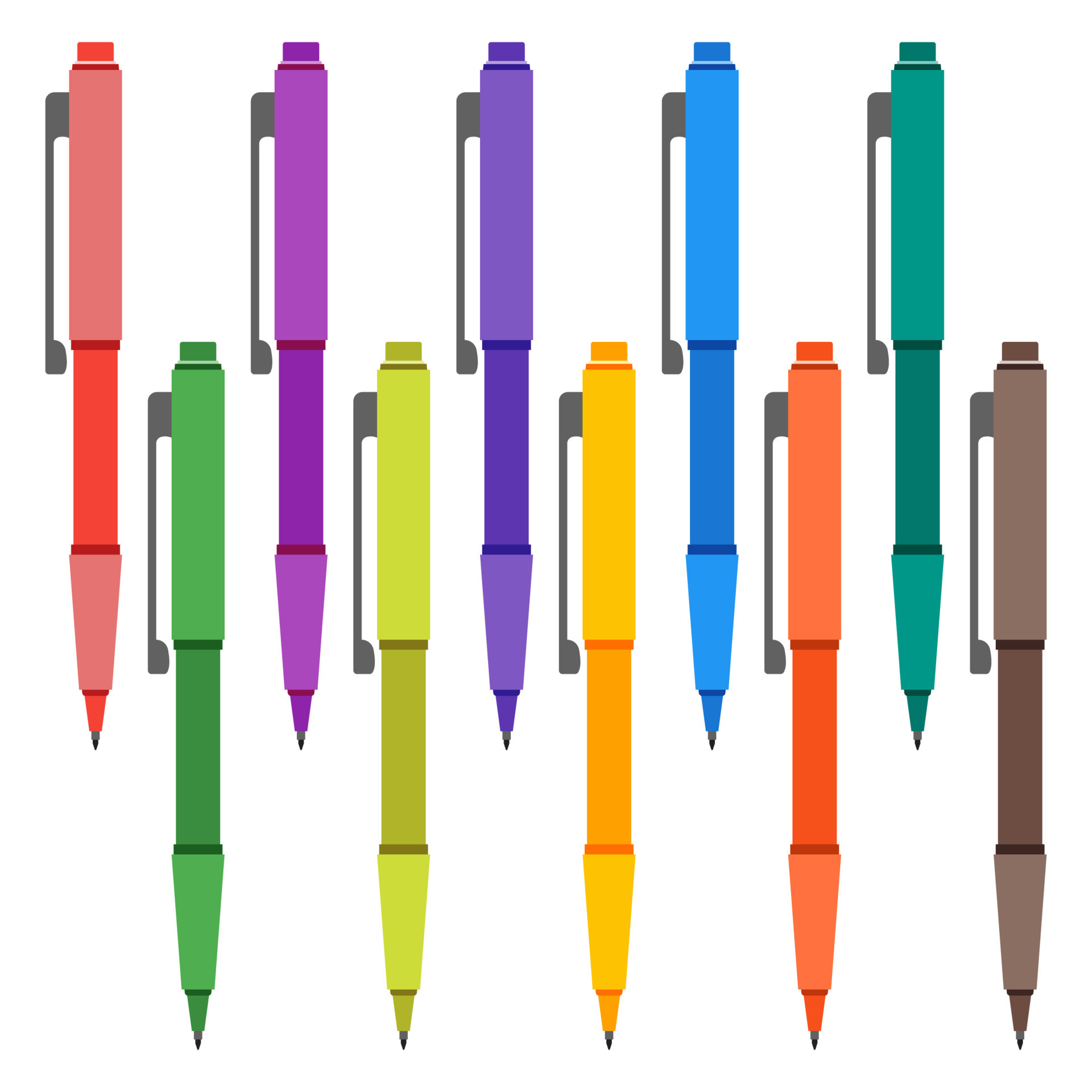 Set Of Multi Colored Pens On A White Background Vector Illustration