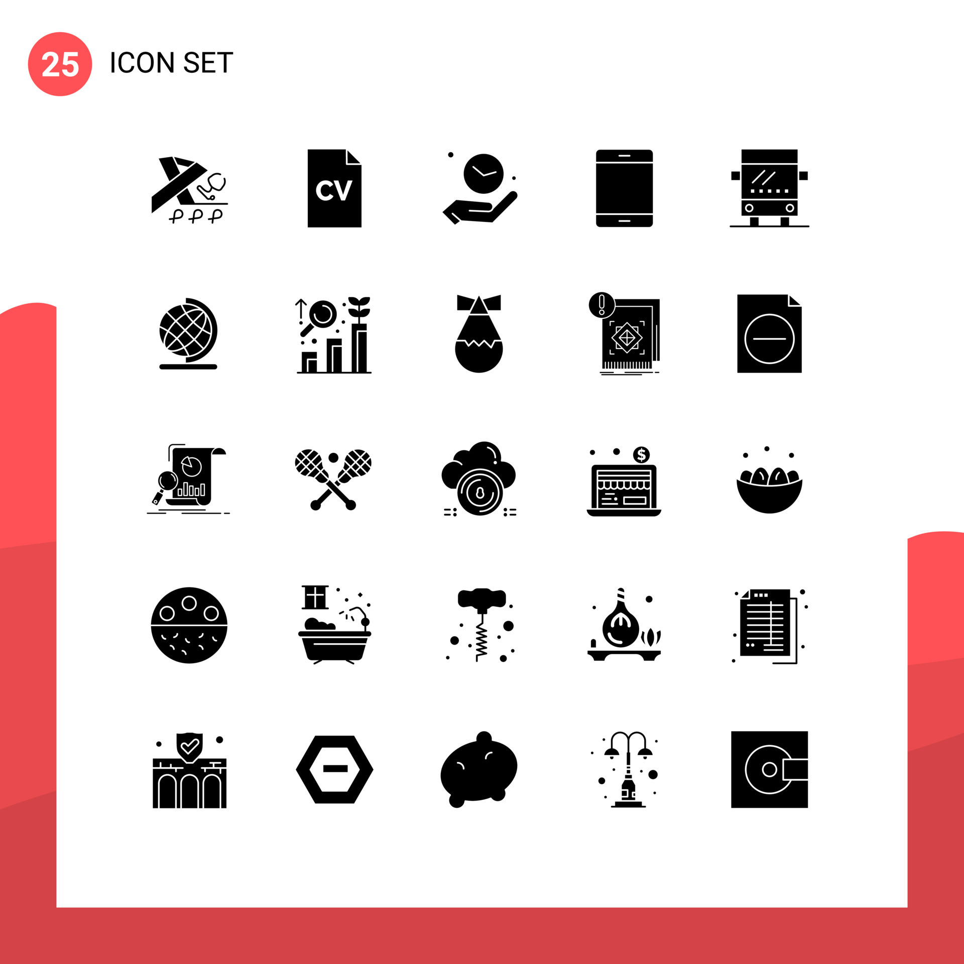 Set Of 25 Modern Ui Icons Symbols Signs For Bus Hardware Clock Gadget Computers Editable Vector