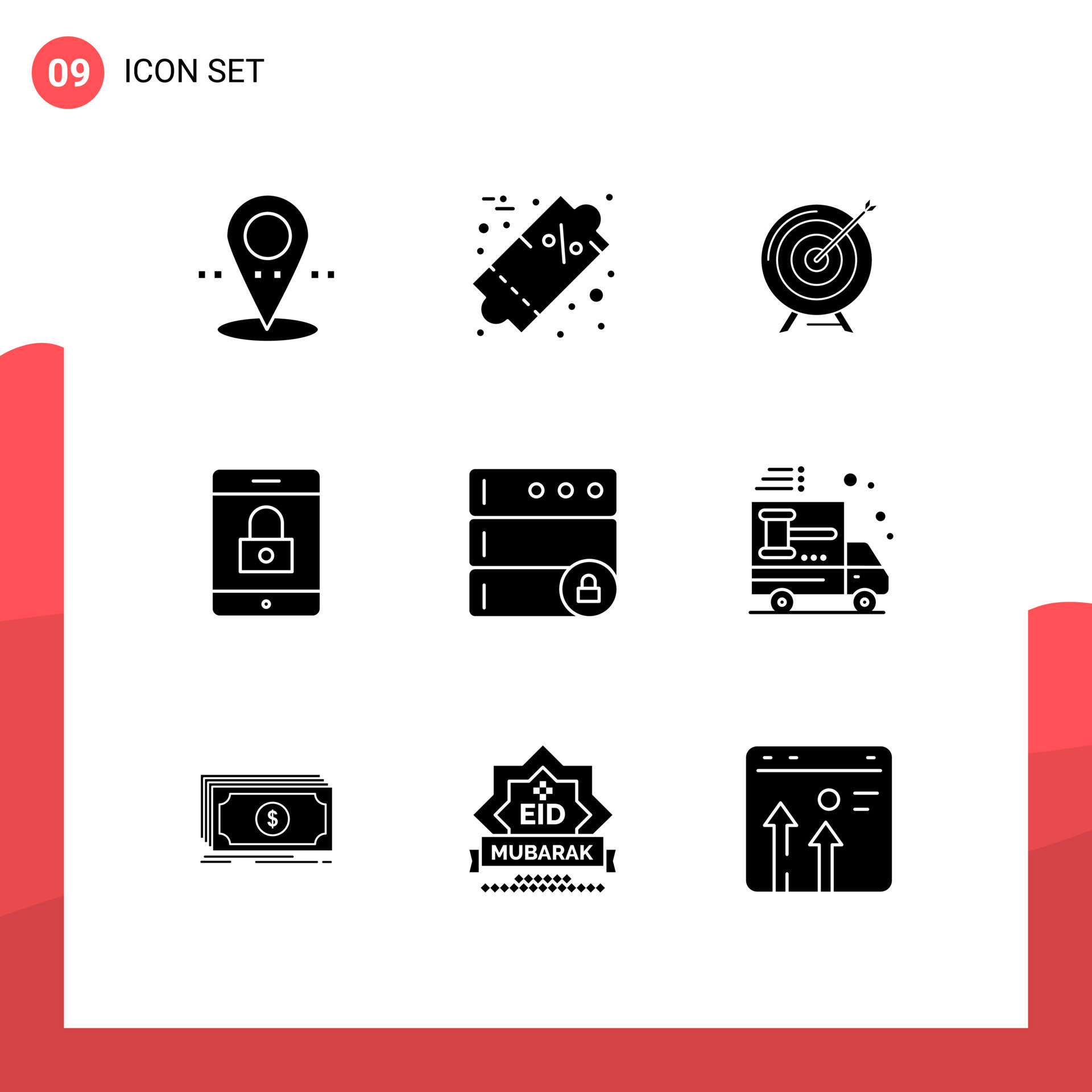 9 Thematic Vector Solid Glyphs and Editable Symbols of database lock ...