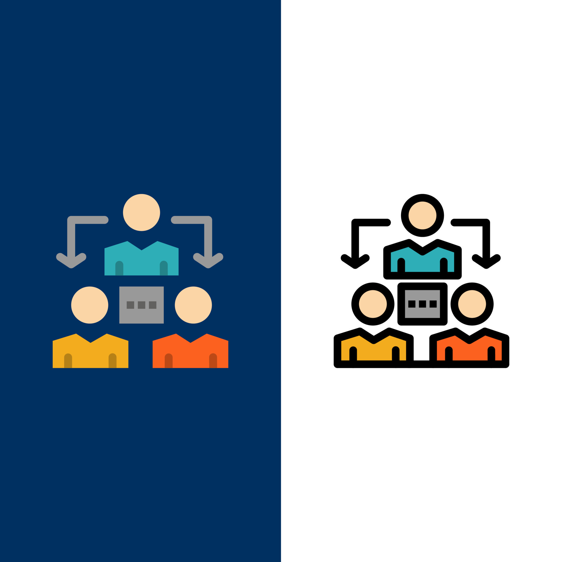 Connection Meeting Office Communication Icons Flat And Line Filled Icon Set Vector Blue