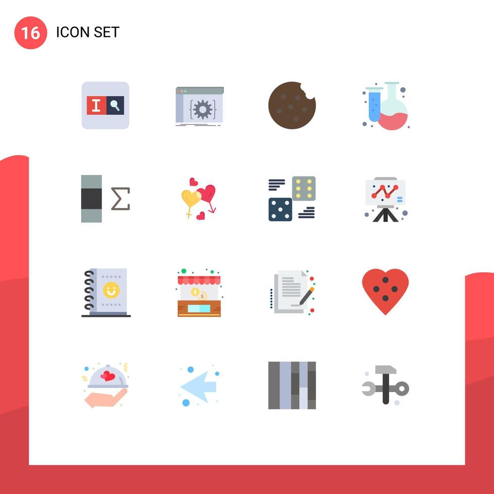 Editable Vector Line Pack Of 16 Simple Flat Colors Of Heart Data Cookie Column Education