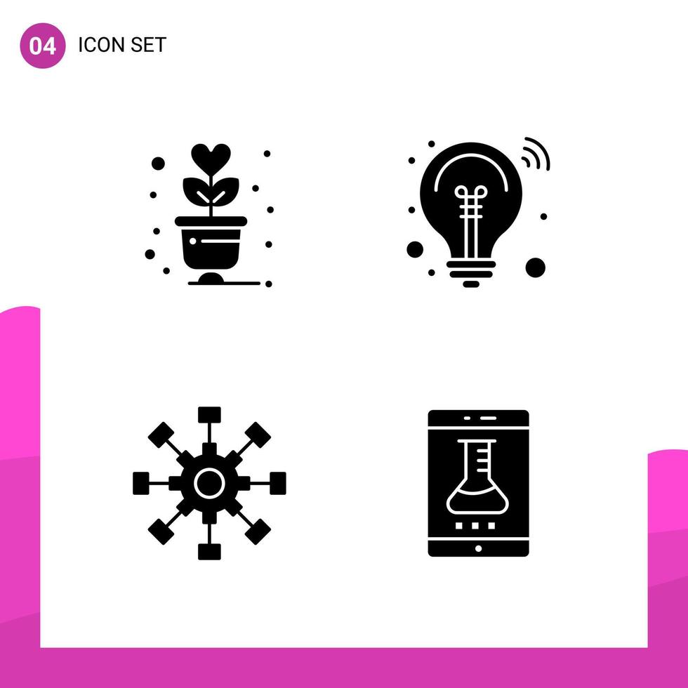 Glyph Icon set. Pack of 4 Solid Icons isolated on White Background for ...