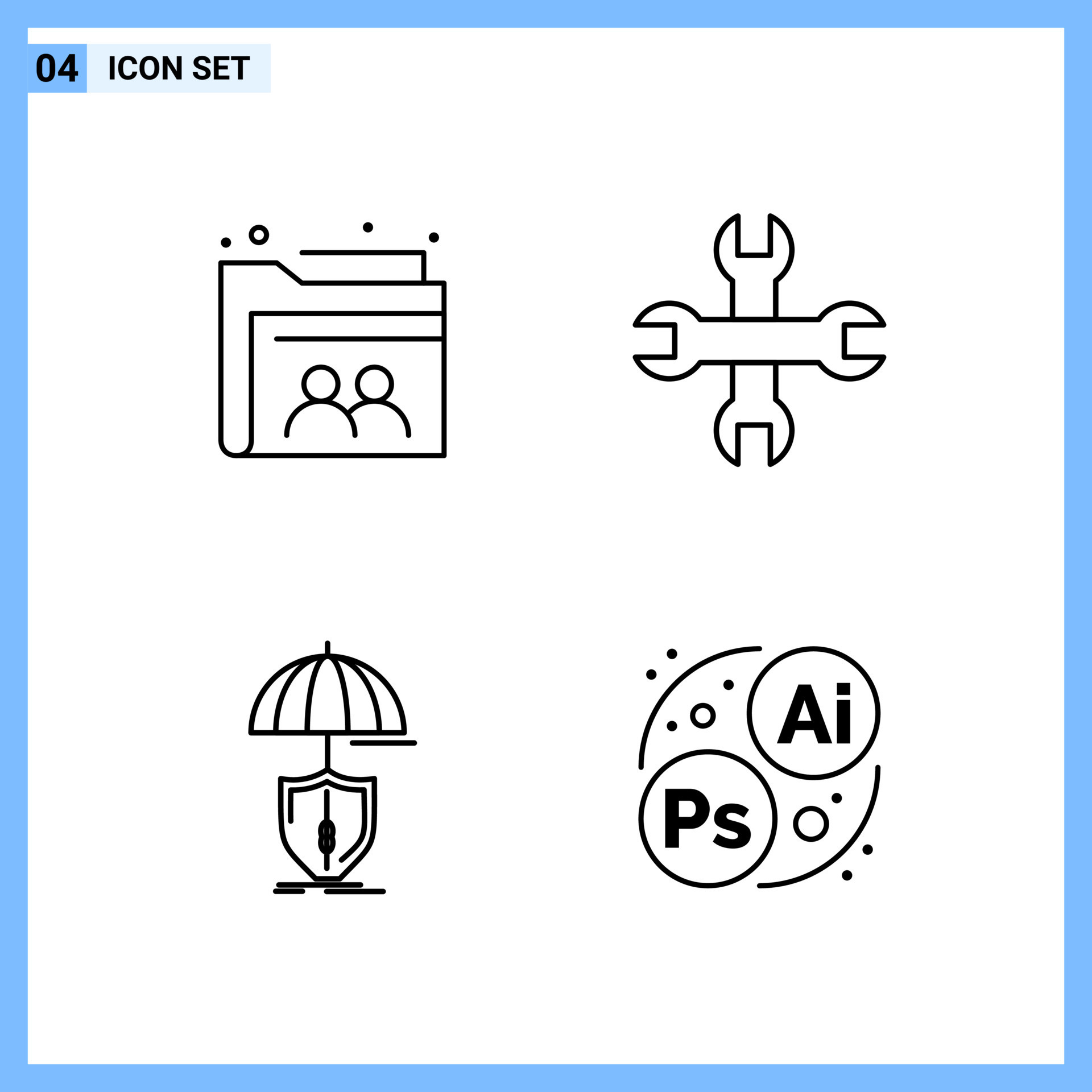 4 Icons Line Style Creative Outline Symbols Black Line Icon Sign