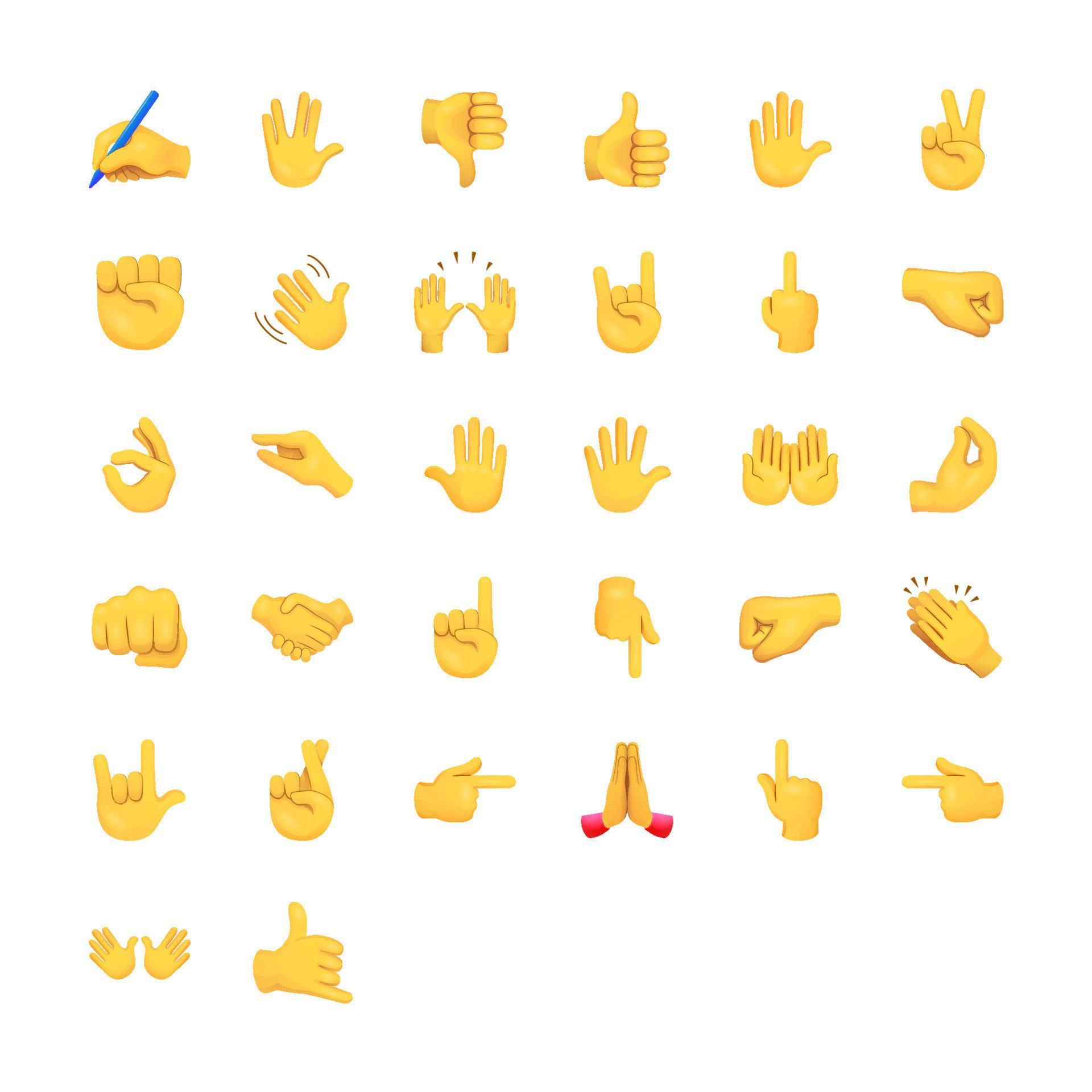Human hands vector emoji set. Finger gestures. Open palm with fingers, hands with fingers ...