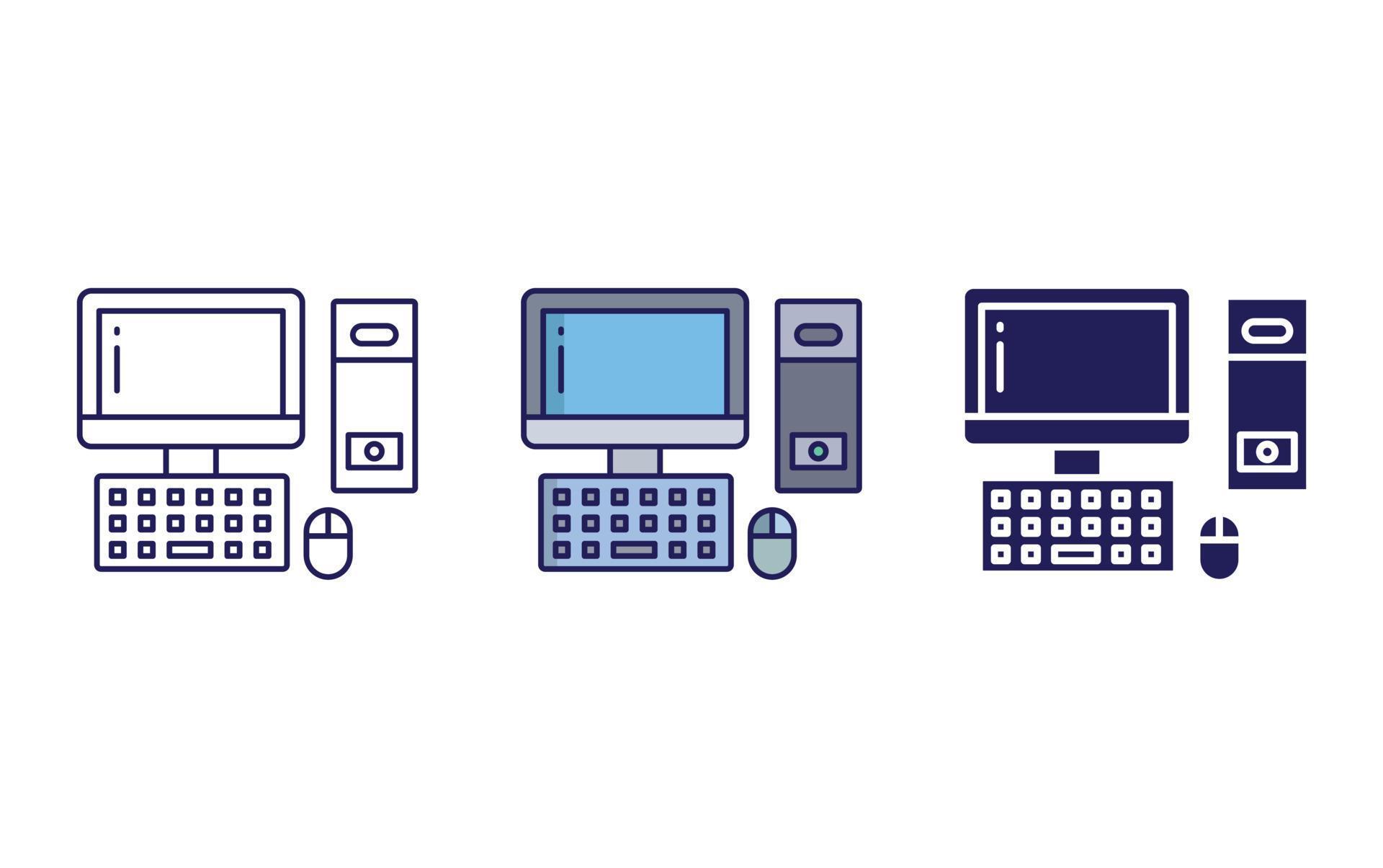 Computer line and glyph icon isolated on white background, desktop ...