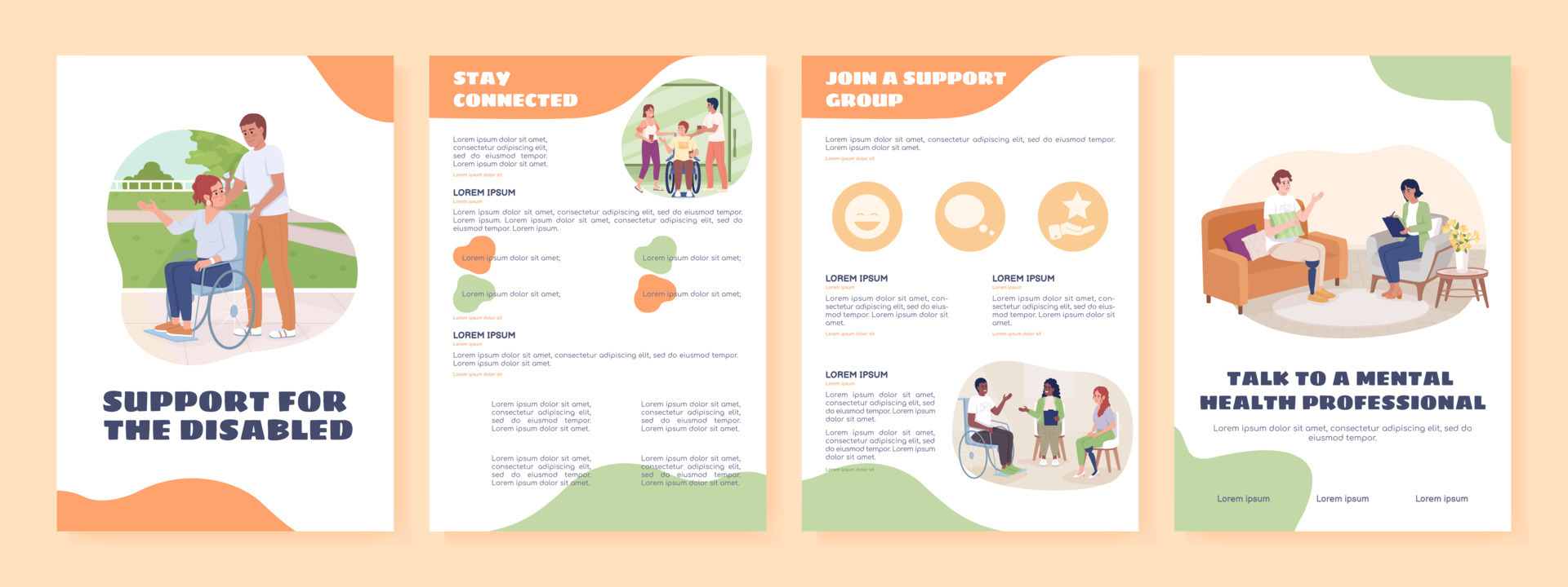 Support for disabled flat vector brochure template. Booklet, leaflet ... Support for disabled flat vector brochure template. Booklet, leaflet ...