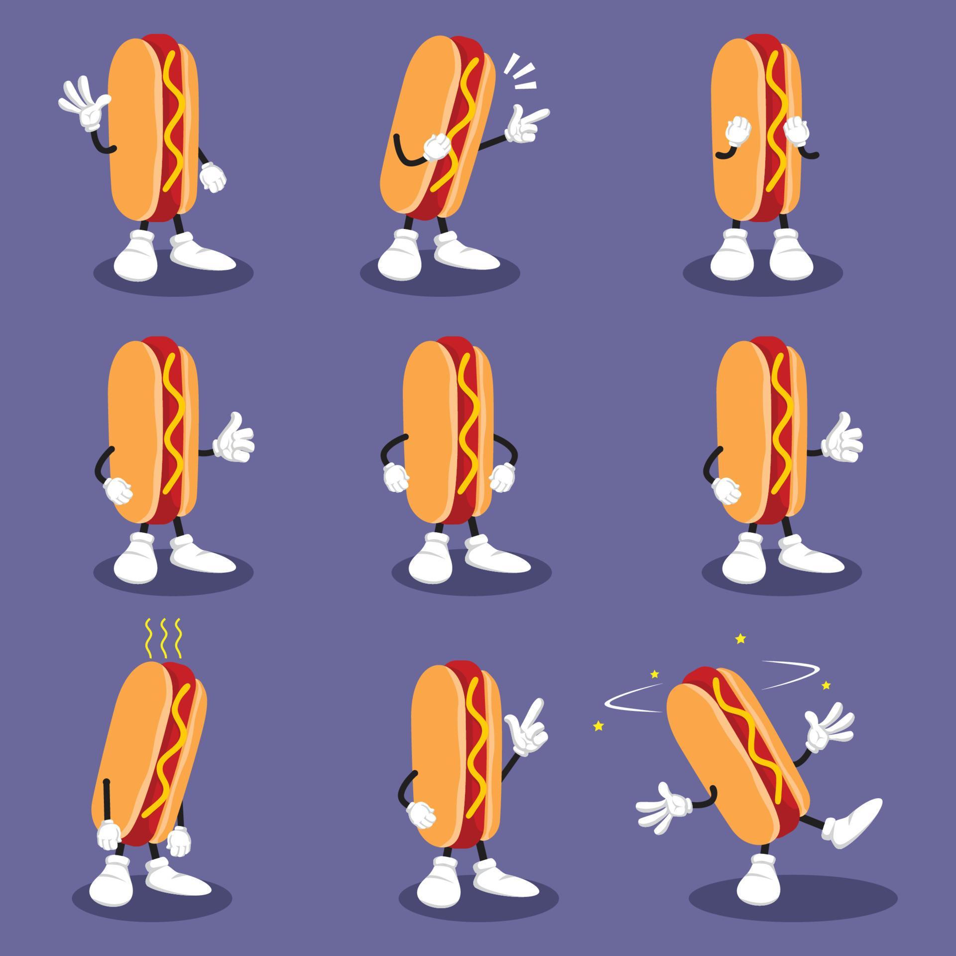 HotDog Mascot with Different Emotions set in Cartoon Style Vector ...