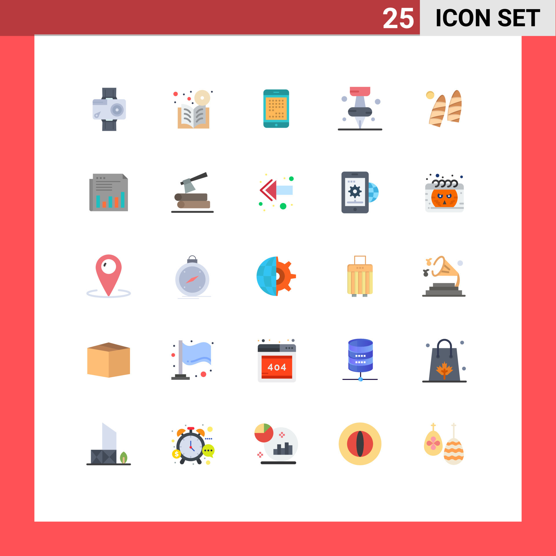 Pictogram Set Of 25 Simple Flat Colors Of Marker Mobile Online Ipad Device Editable Vector