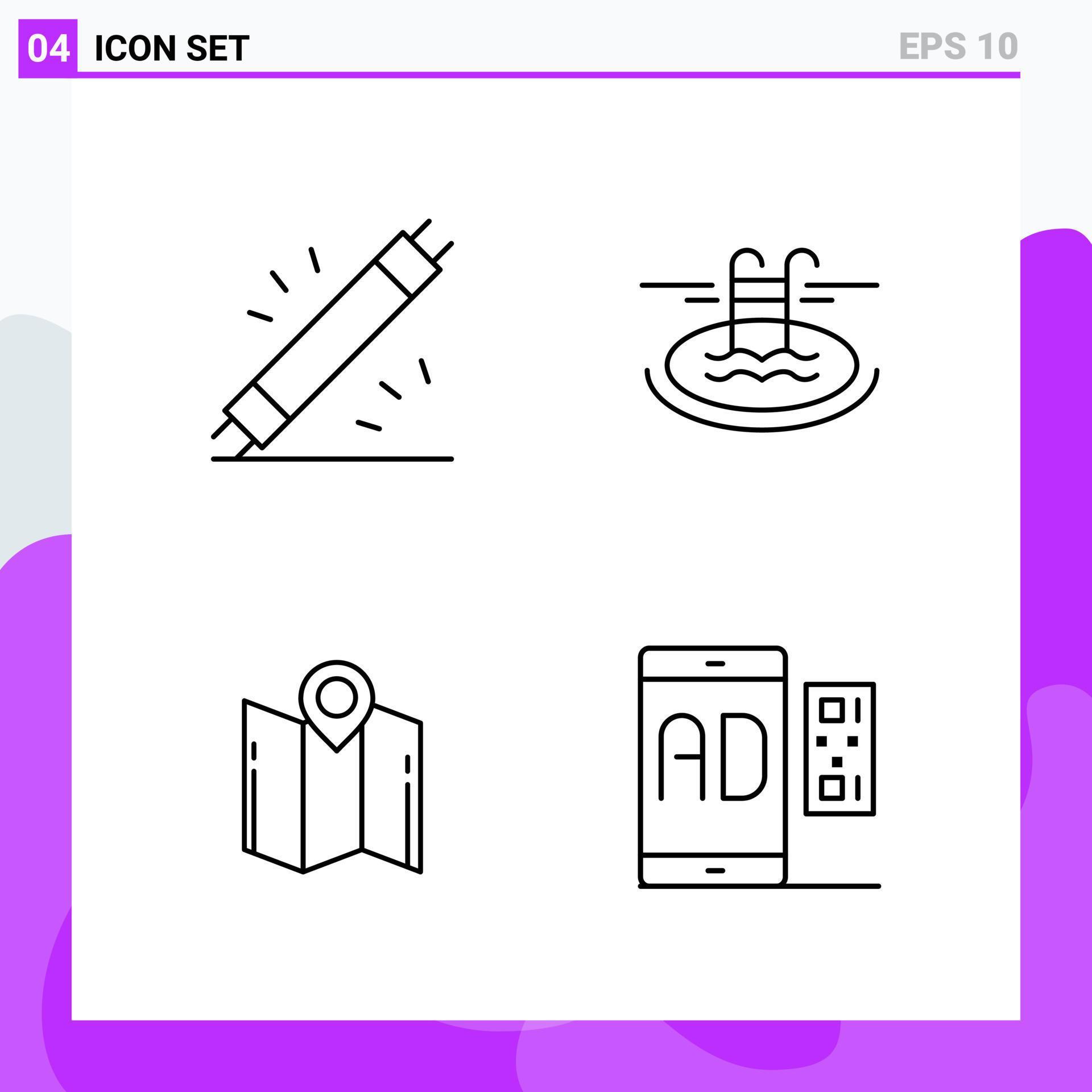 Set Of 4 Icons In Line Style Creative Outline Symbols For Website Design And Mobile Apps Simple