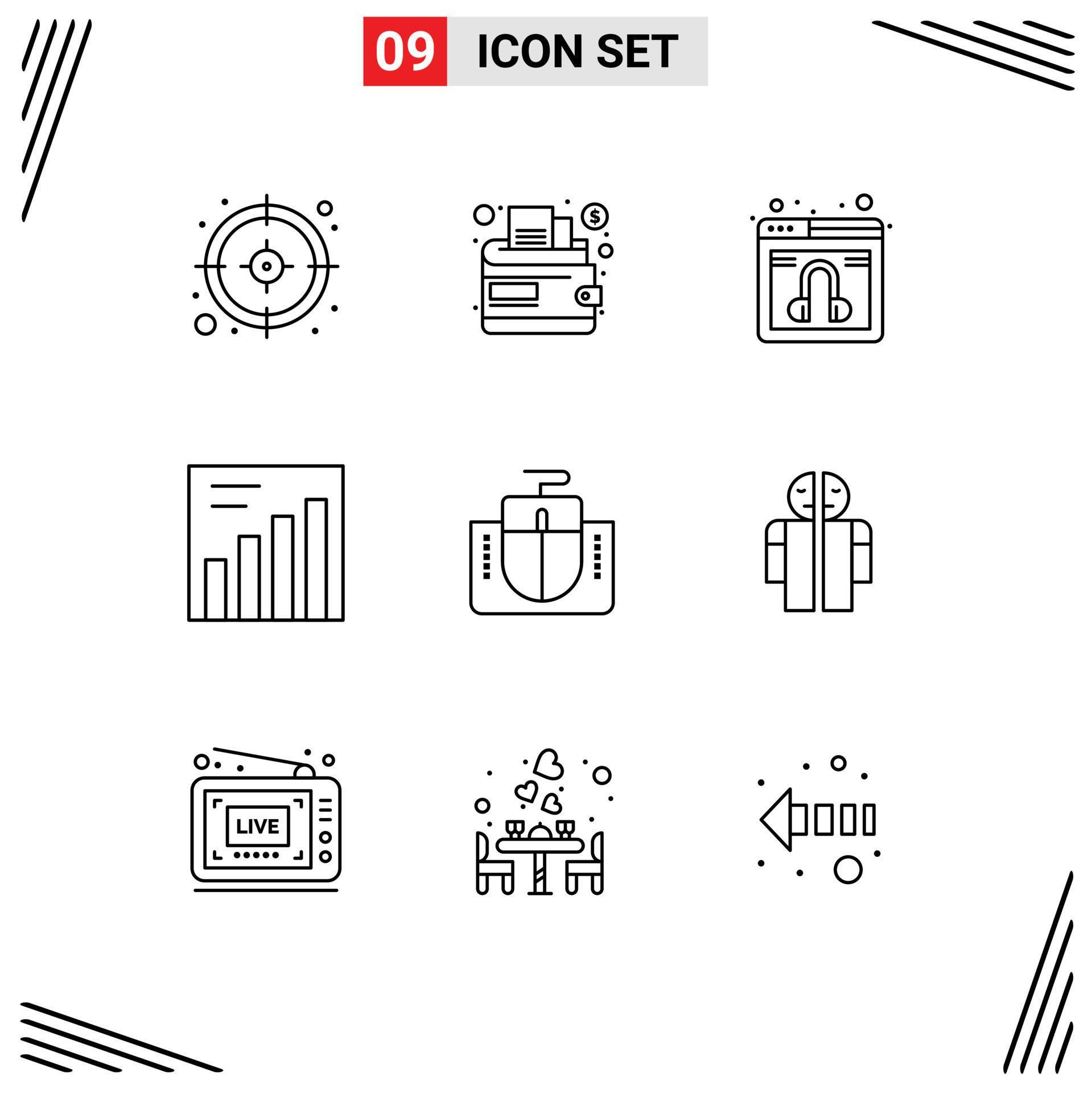 Stock Vector Icon Pack of 9 Line Signs and Symbols for broken computer online mouse interface ...