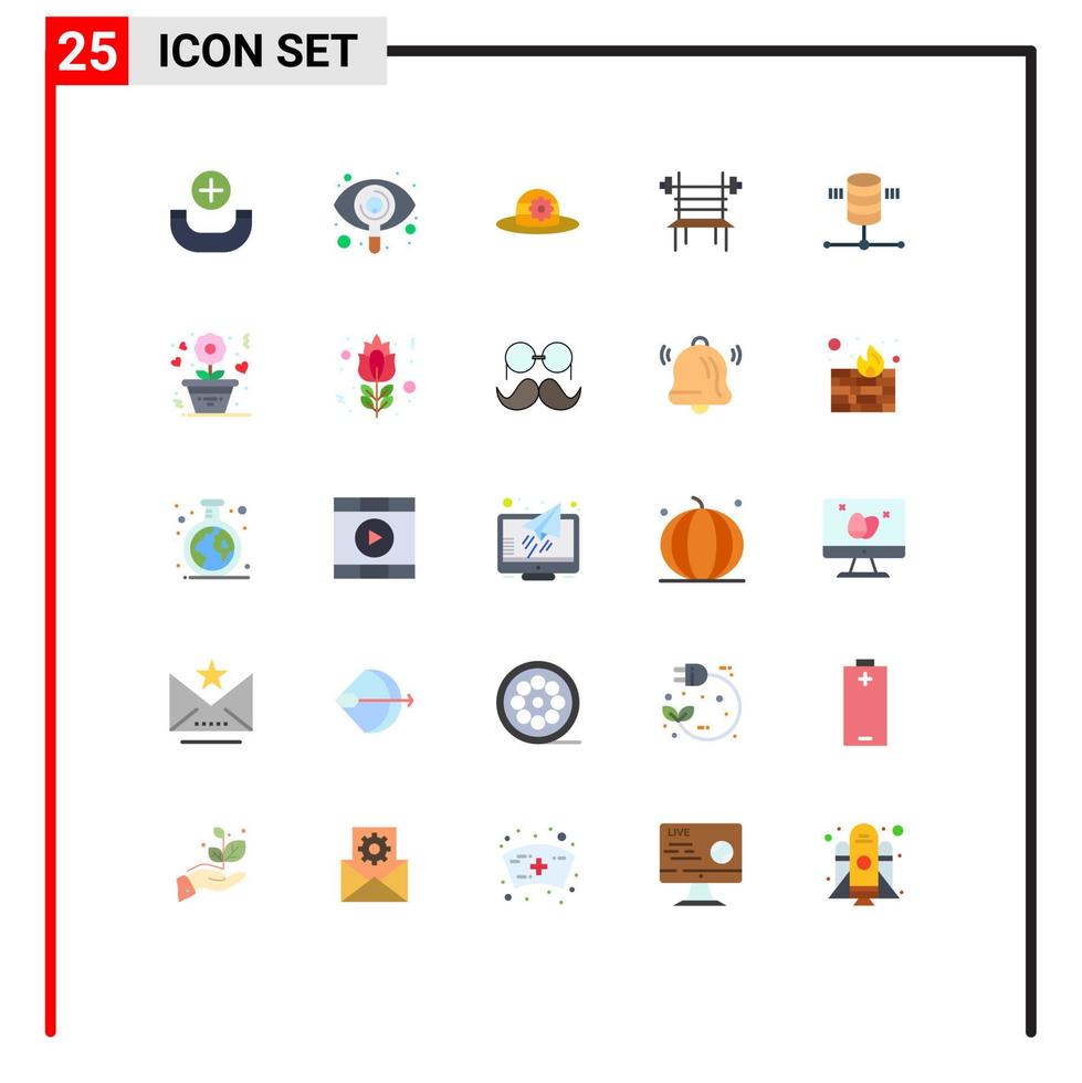 25 Universal Flat Color Signs Symbols Of Server Computing Hat Machine Fitness Editable Vector