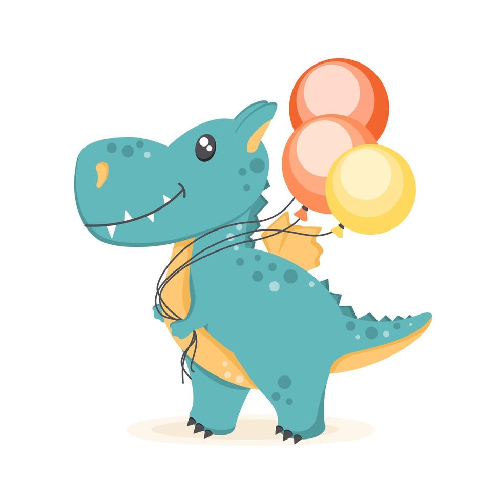 lindo dinosaurio con globos. ilustración vectorial de dibujos animados ... lindo dinosaurio con globos. ilustración vectorial de dibujos animados ...