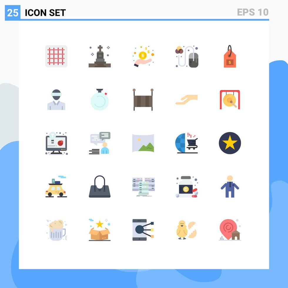 User Interface Pack Of 25 Basic Flat Colors Of Interface Dollar Money Tag Mouse Editable Vector