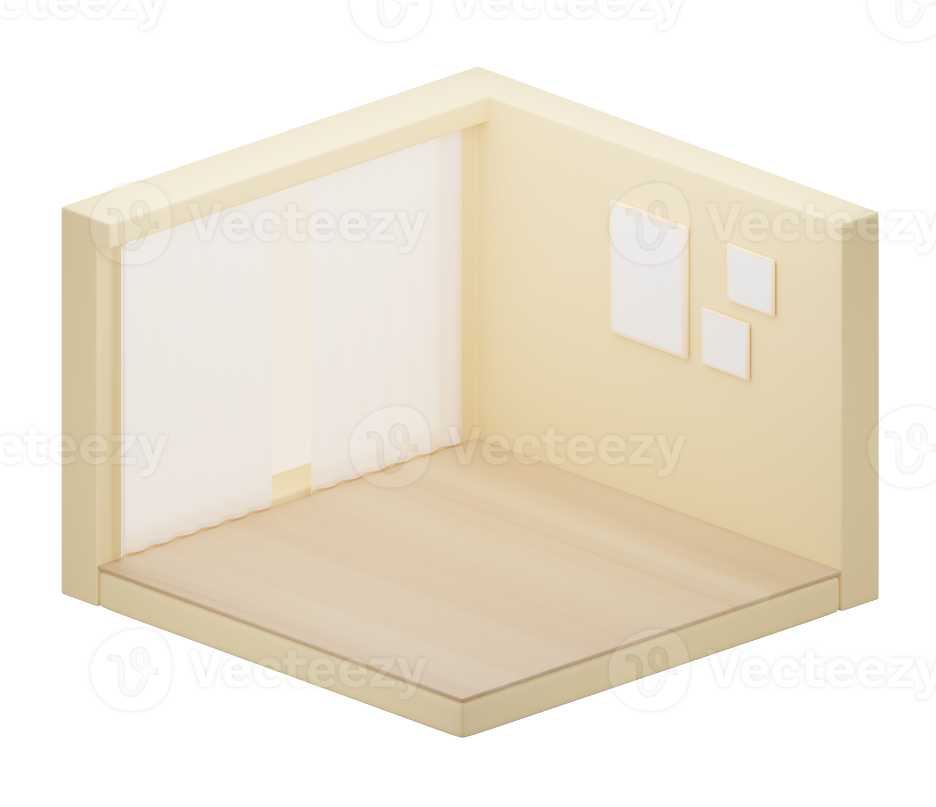 3D Isometric of empty room, room with window, frame. 3D rendering ...