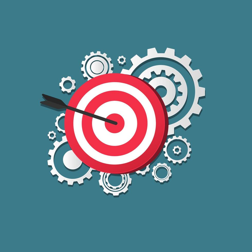 bullseye icon. Target with arrows and gears. concept of goal setting and business success. Flat ...