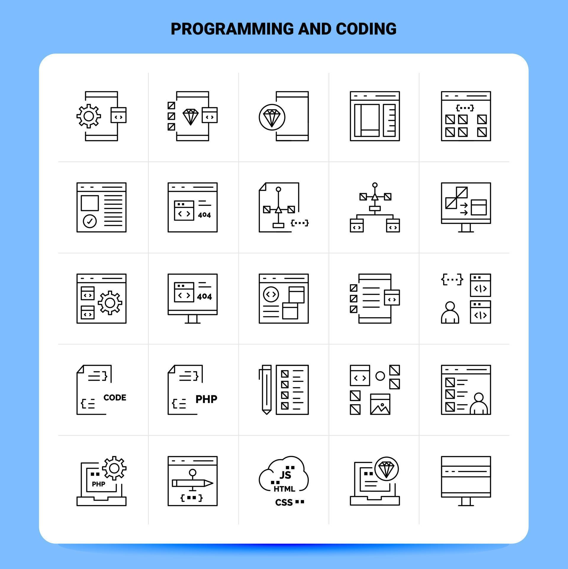 OutLine 25 Programming And Coding Icon set Vector Line Style Design Black Icons Set Linear ...