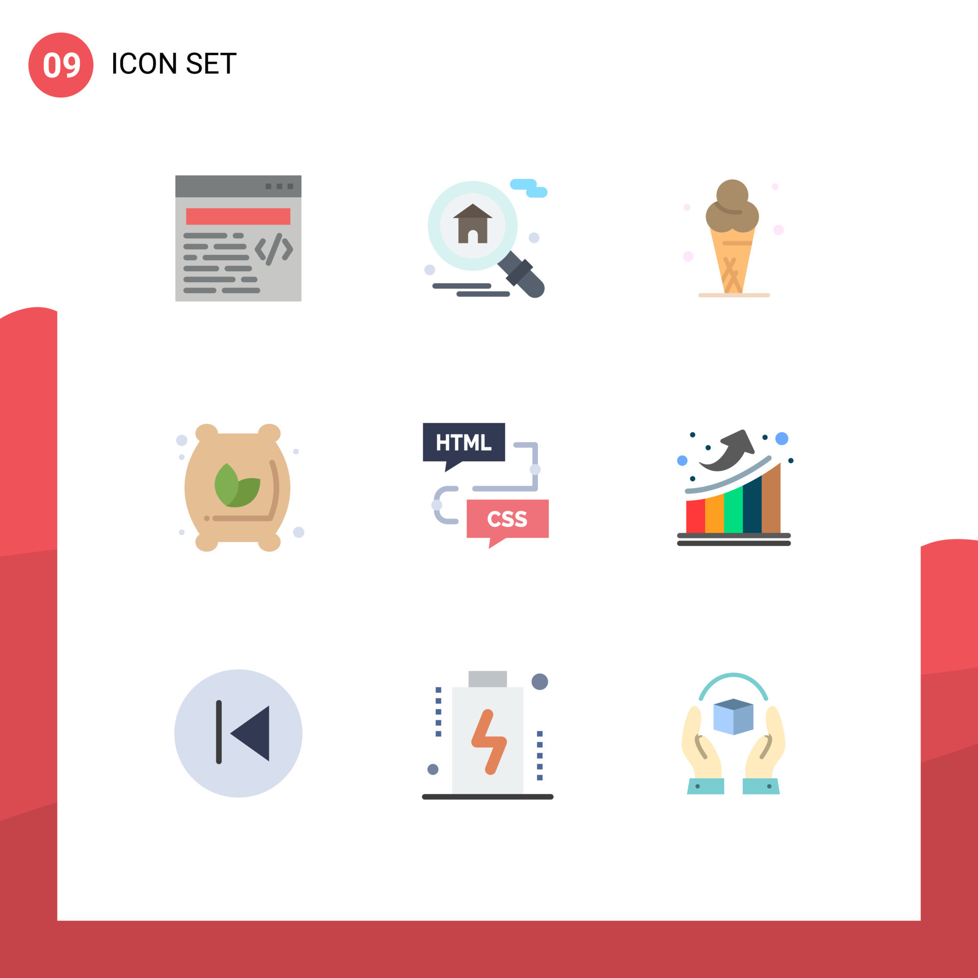 Universal Icon Symbols Group Of 9 Modern Flat Colors Of Flowchart Develop Ice Coding Flour Sack