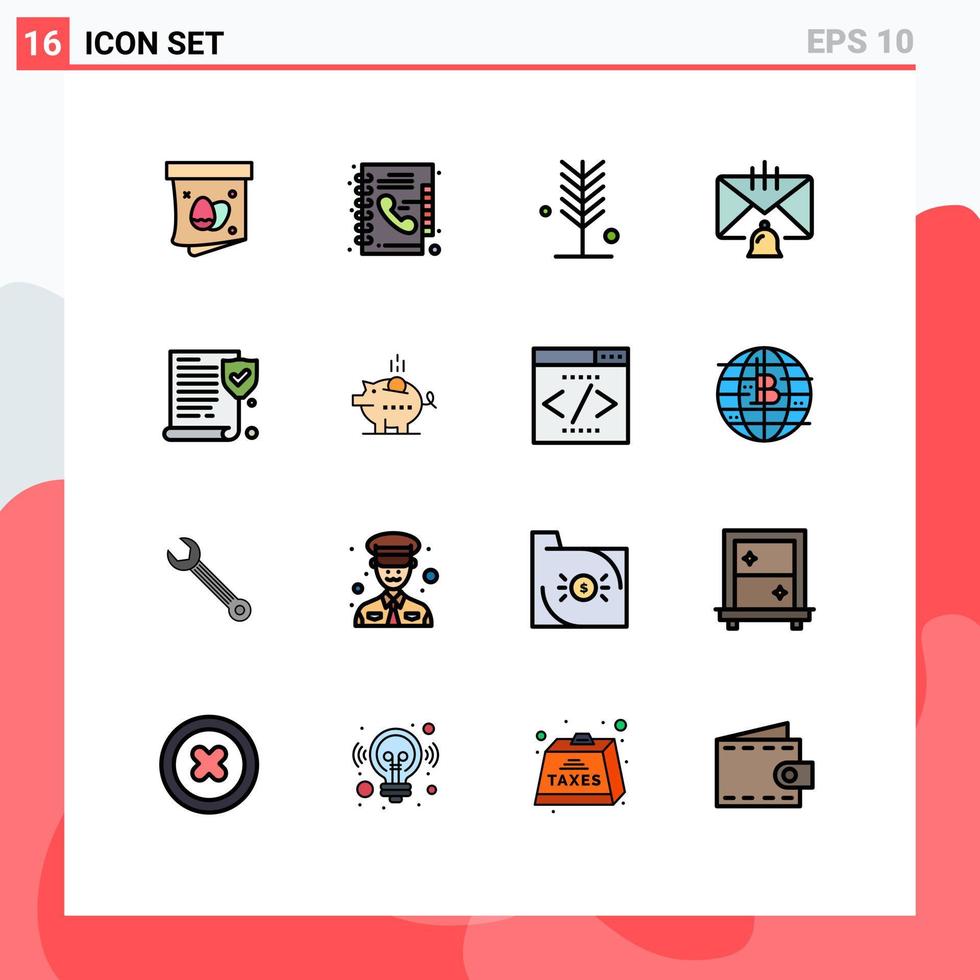 16 User Interface Flat Color Filled Line Pack Of Modern Signs And Symbols Of Help Contact Eco