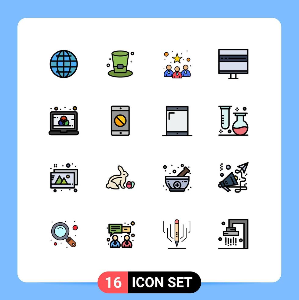 16 Universal Flat Color Filled Lines Set For Web And Mobile Applications Color Development