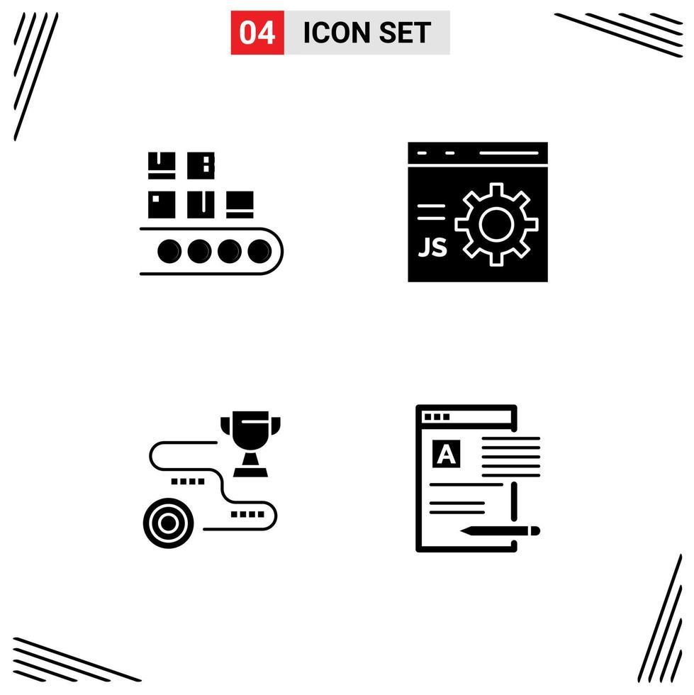 Set Of 4 Vector Solid Glyphs On Grid For Business Programming Product Coding Target Editable