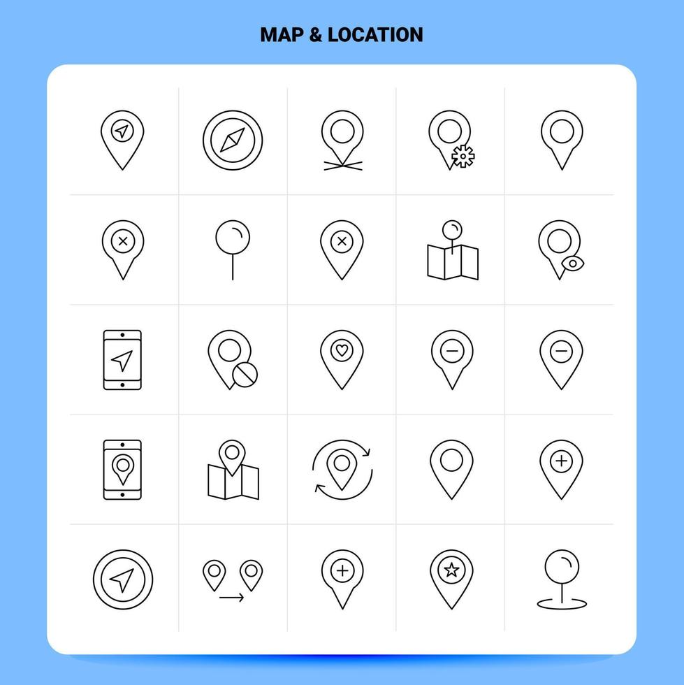 OutLine 25 Map Location Icon set Vector Line Style Design Black Icons Set Linear pictogram pack ...