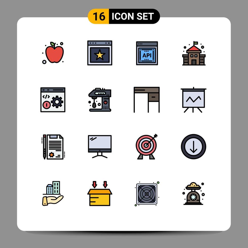 Set Of 16 Vector Flat Color Filled Lines On Grid For Development Coding Api Concept Browser