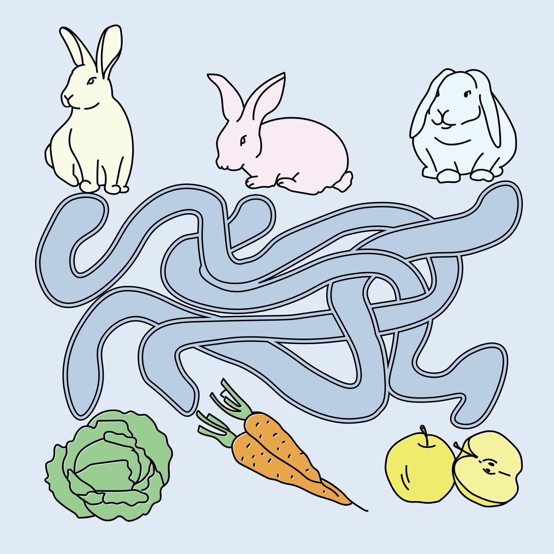 Feed the rabbit game for kids, three rabbits and three ways to treat ...