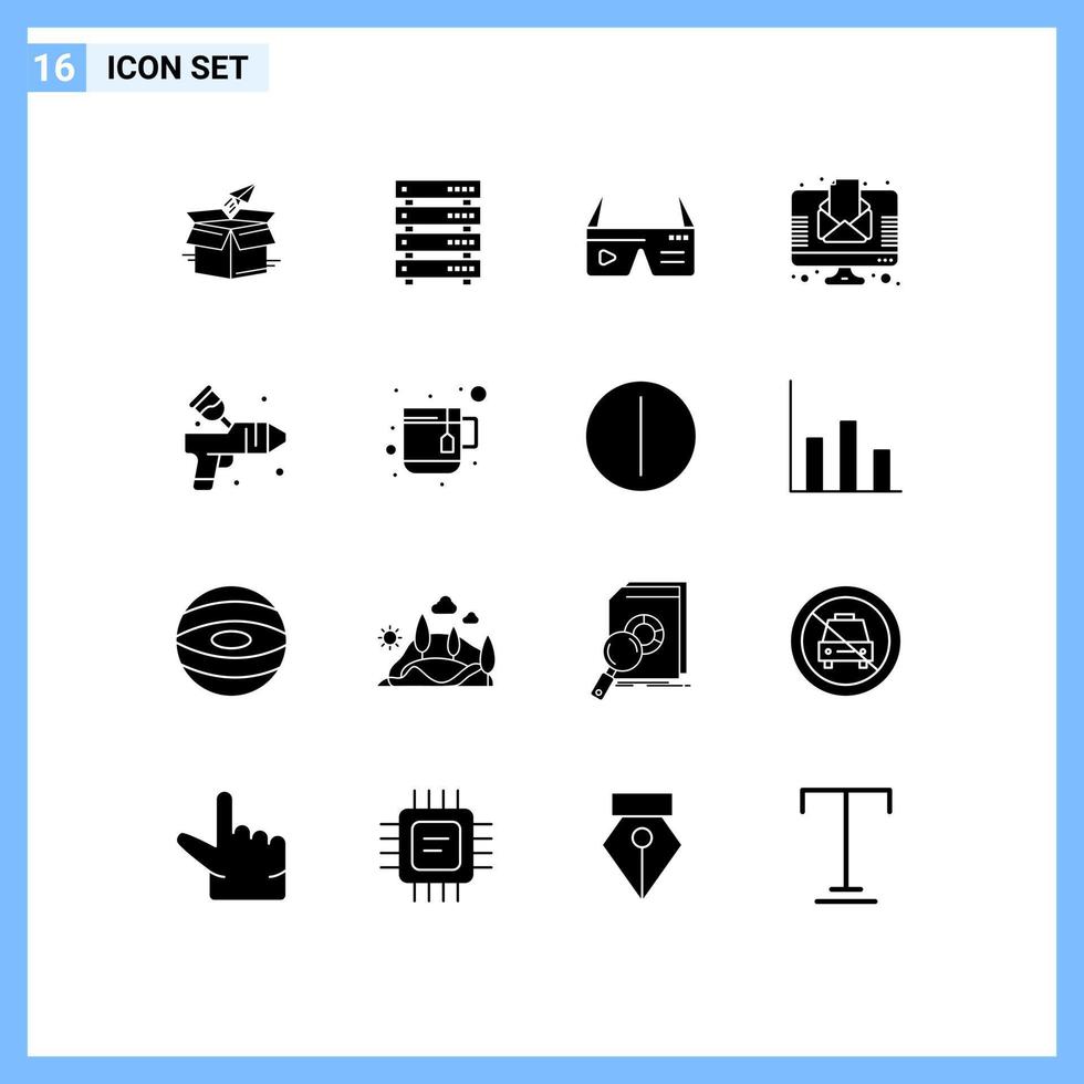 Set of 16 Modern UI Icons Symbols Signs for letter glasses data storage digital computer ...