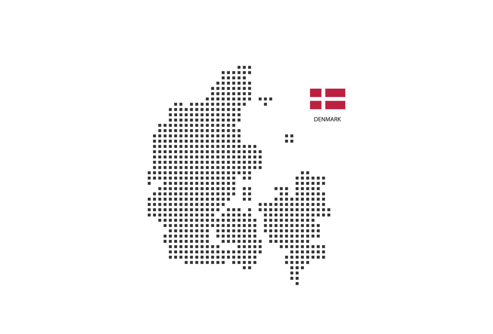 Vector square pixel dotted map of Denmark isolated on white background with Denmark flag ...