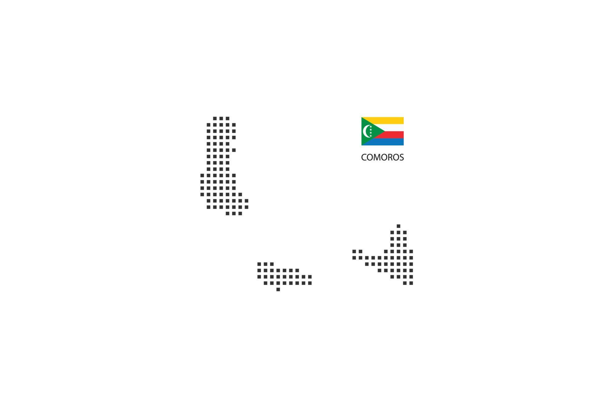Vector square pixel dotted map of Comoros isolated on white background with Comoros flag ...