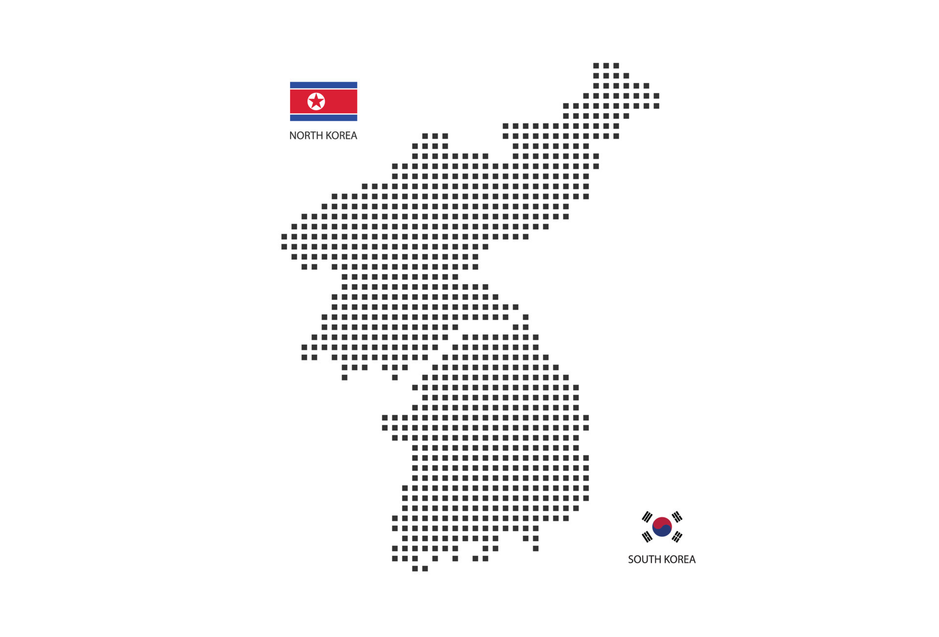 Vector square pixel dotted map of Korea isolated on white background ... Vector square pixel dotted map of Korea isolated on white background ...