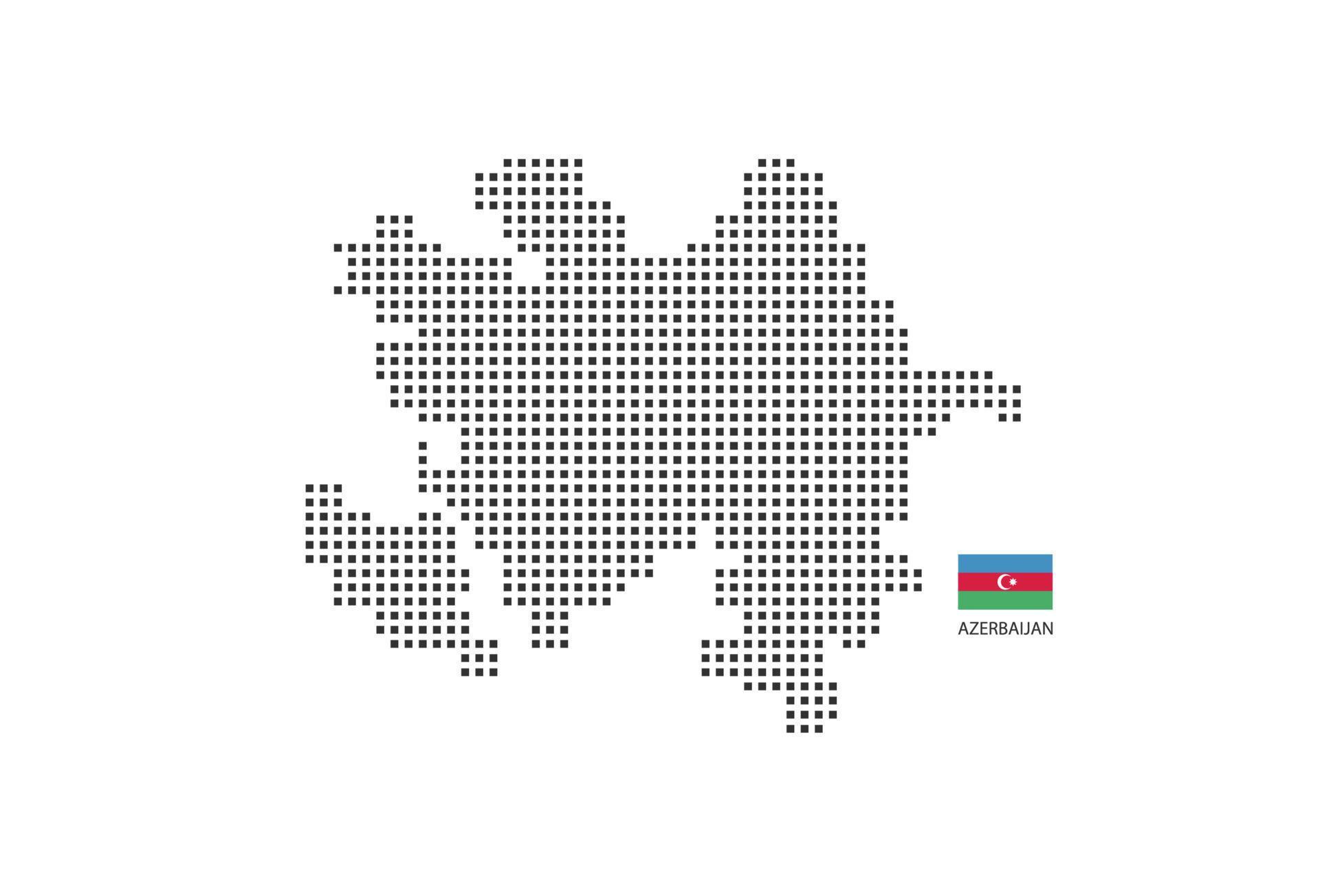 Vector square pixel dotted map of Azerbaijan isolated on white background with Azerbaijan flag ...
