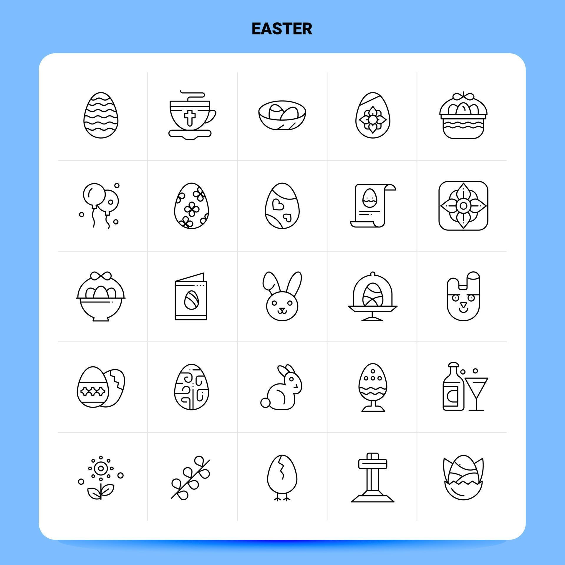 Outline 25 Easter Icon Set Vector Line Style Design Black Icons Set Linear Pictogram Pack Web