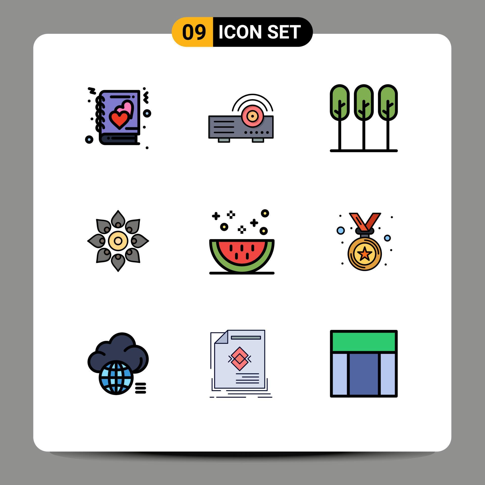 Mobile Interface Filledline Flat Color Set Of 9 Pictograms Of Holi Diwali Nature Decoration