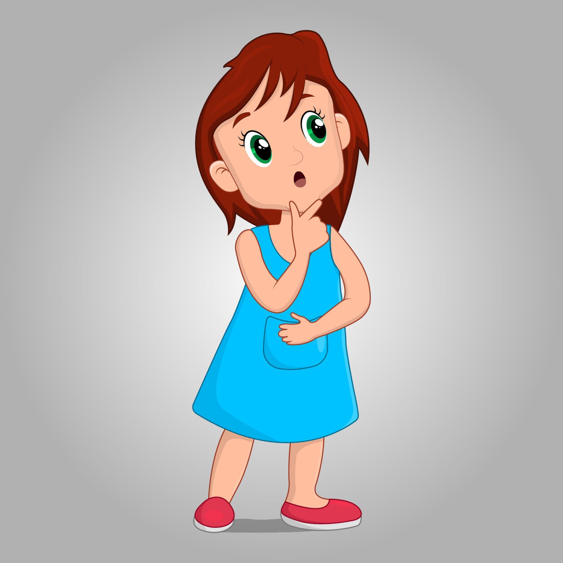 Cute Little girl thinking pose, 2d cartoon character vector 14992113 ...