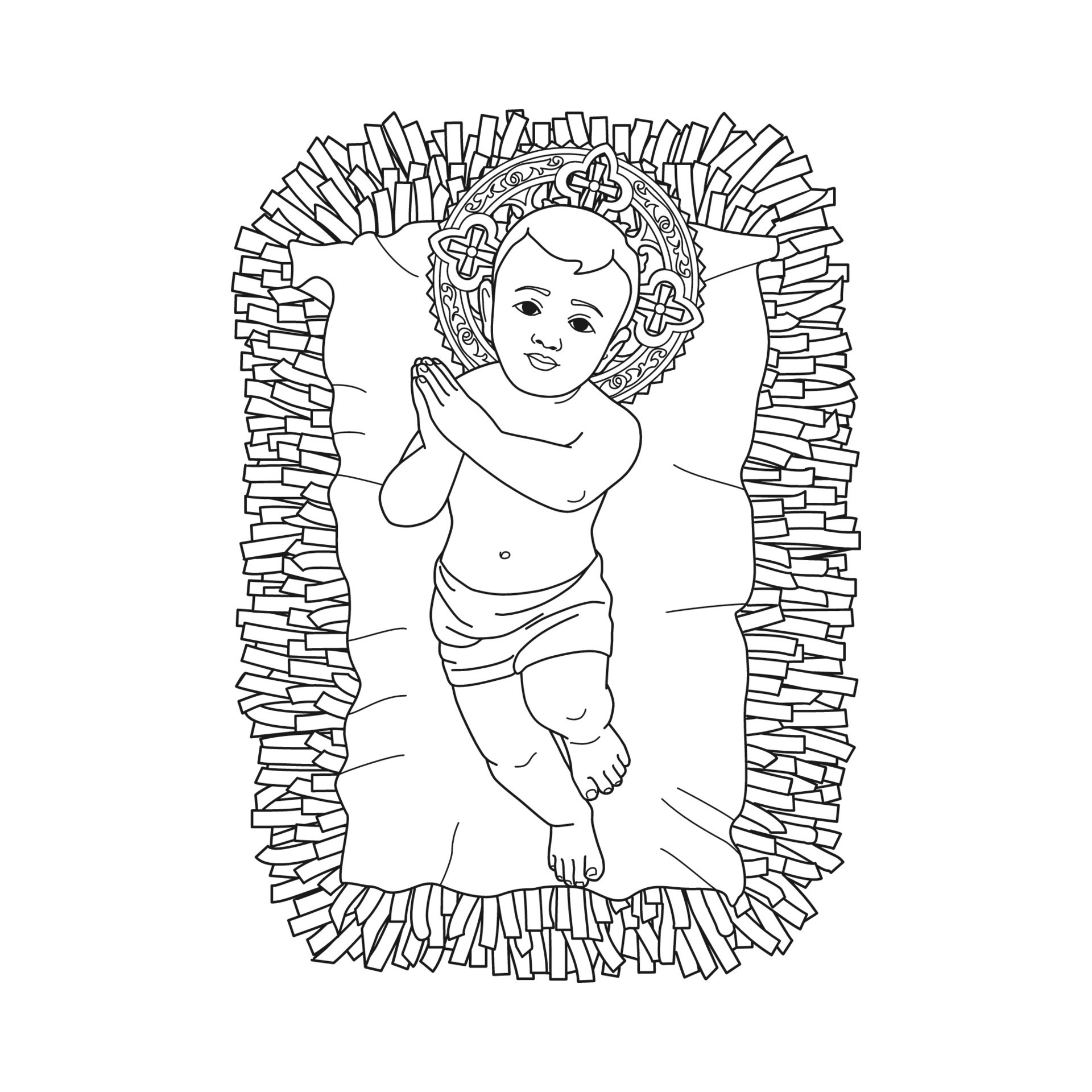 Baby Jesus in the Manger at Christmas Vector Illustration Outline ...