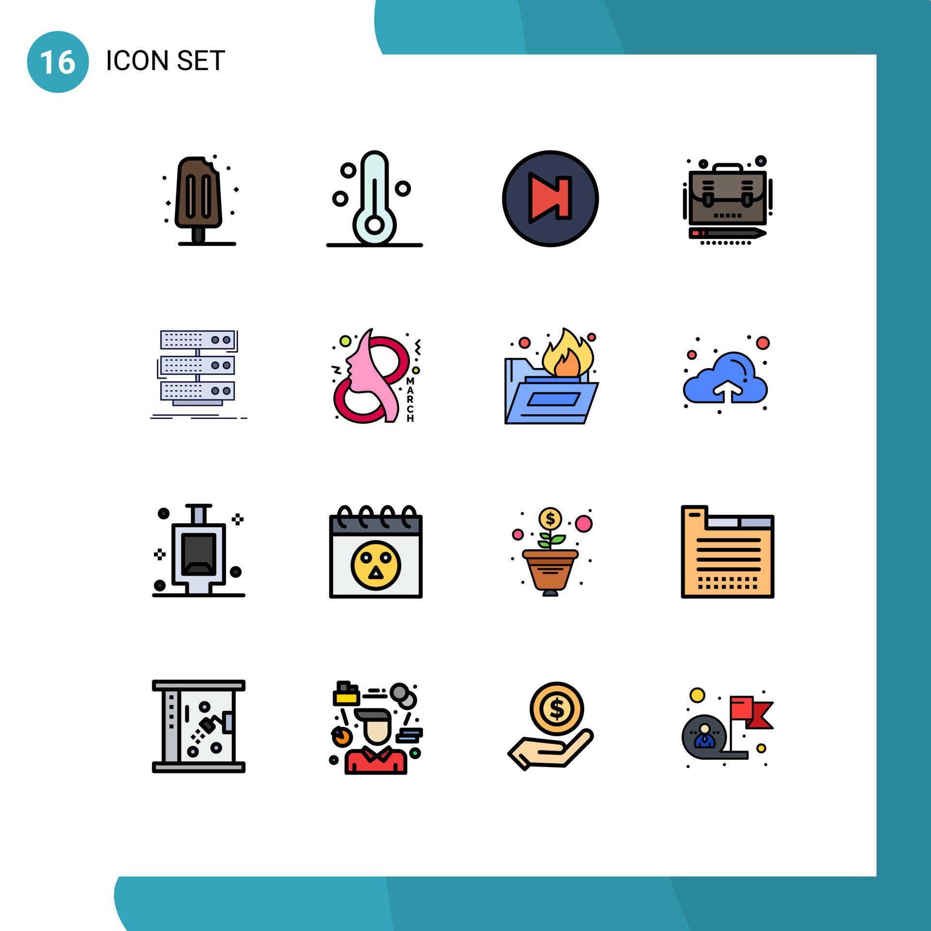 Flat Color Filled Line Pack of 16 Universal Symbols of rack server ...