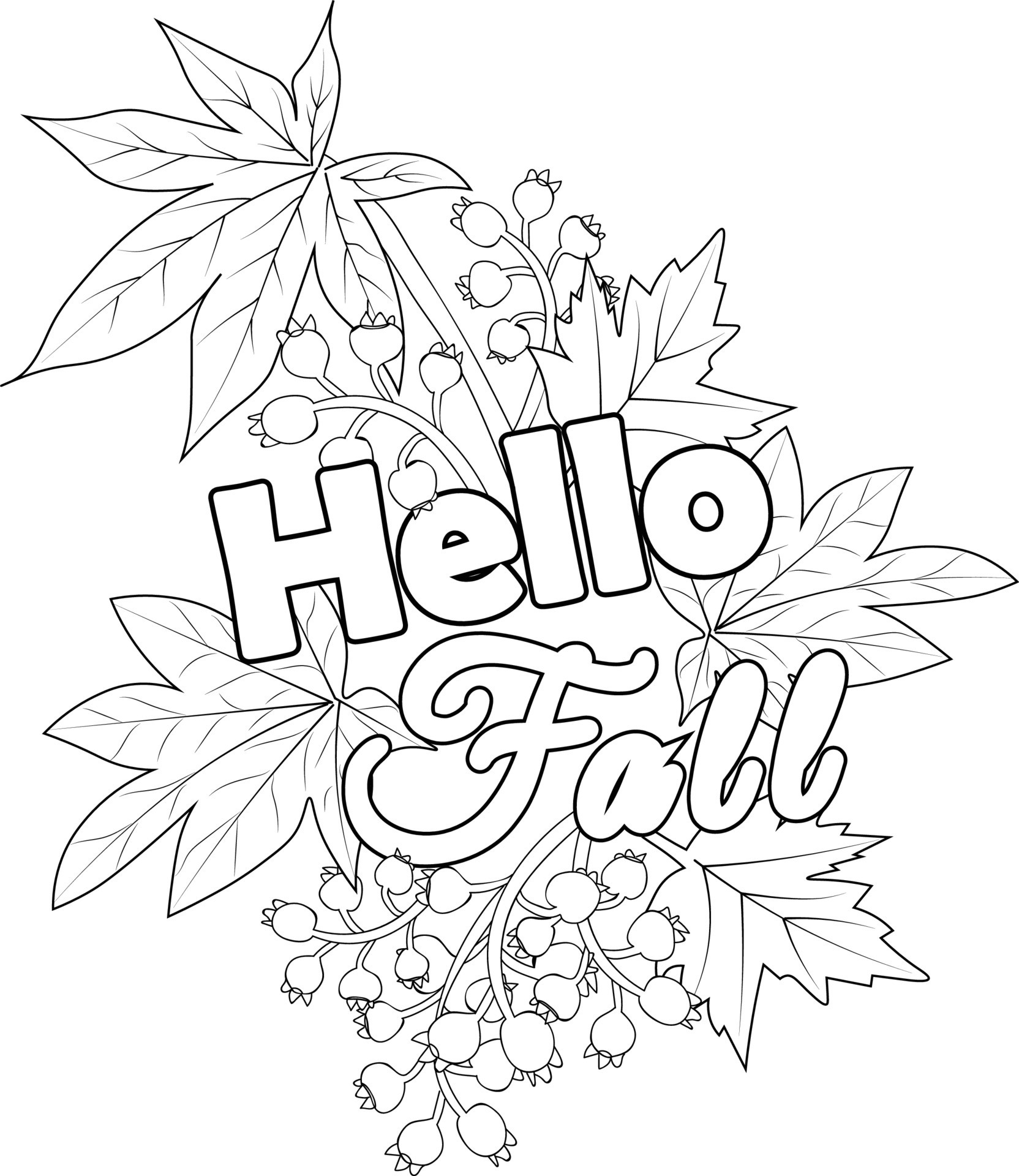 Hello Fall Coloring Page 14995033 Vector Art At Vecteezy