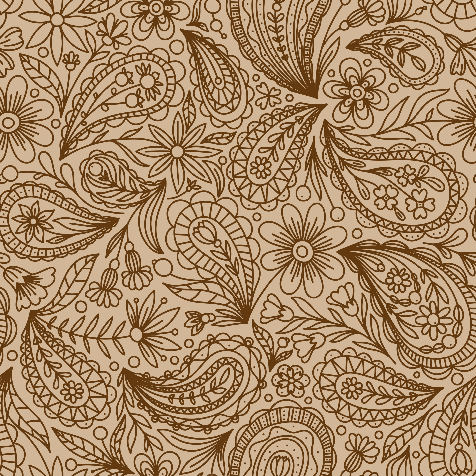 Beige Vector Seamless Background With Brown Paisley Contour Pattern 14995055 Vector Art At Vecteezy