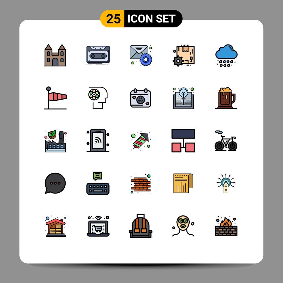Mobile Interface Filled Line Flat Color Set Of 25 Pictograms Of Cloud Gear Record Configuration