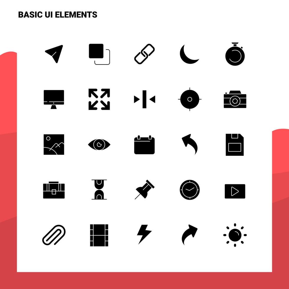 25 Basic Ui Elements Icon set Solid Glyph Icon Vector Illustration Template For Web and Mobile ...