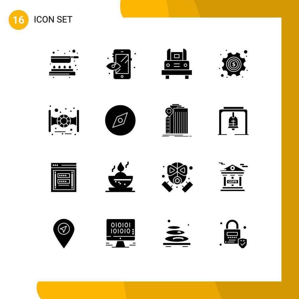 Pictogram Set of 16 Simple Solid Glyphs of spaceship settings school bus options gear Editable ...