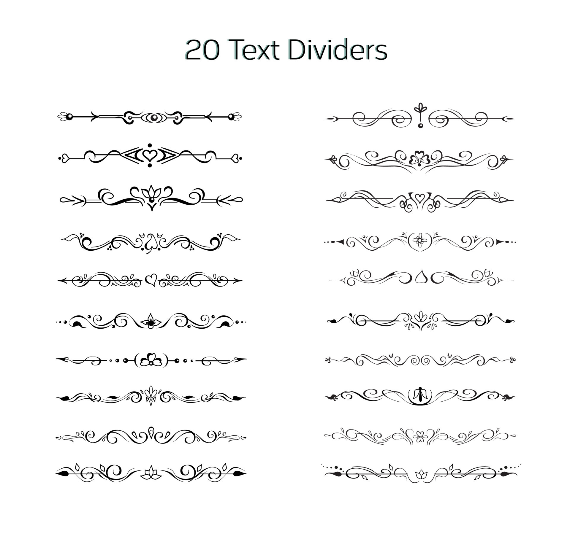 Set Of Hand Drawn Text Dividers Line Borders Vignettes Elegant Lines Borders Separators